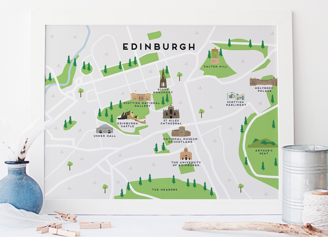 Mapa de Edimburgo Mapa ilustrado de Edimburgo Impresión / - Etsy España