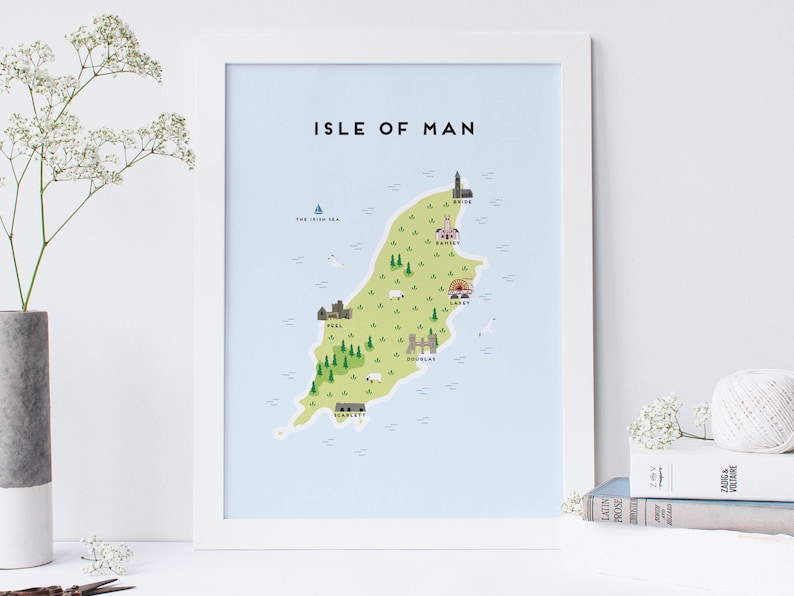 El mapa de la Isla de Man Mapa ilustrado de la Isla de Man - Etsy España