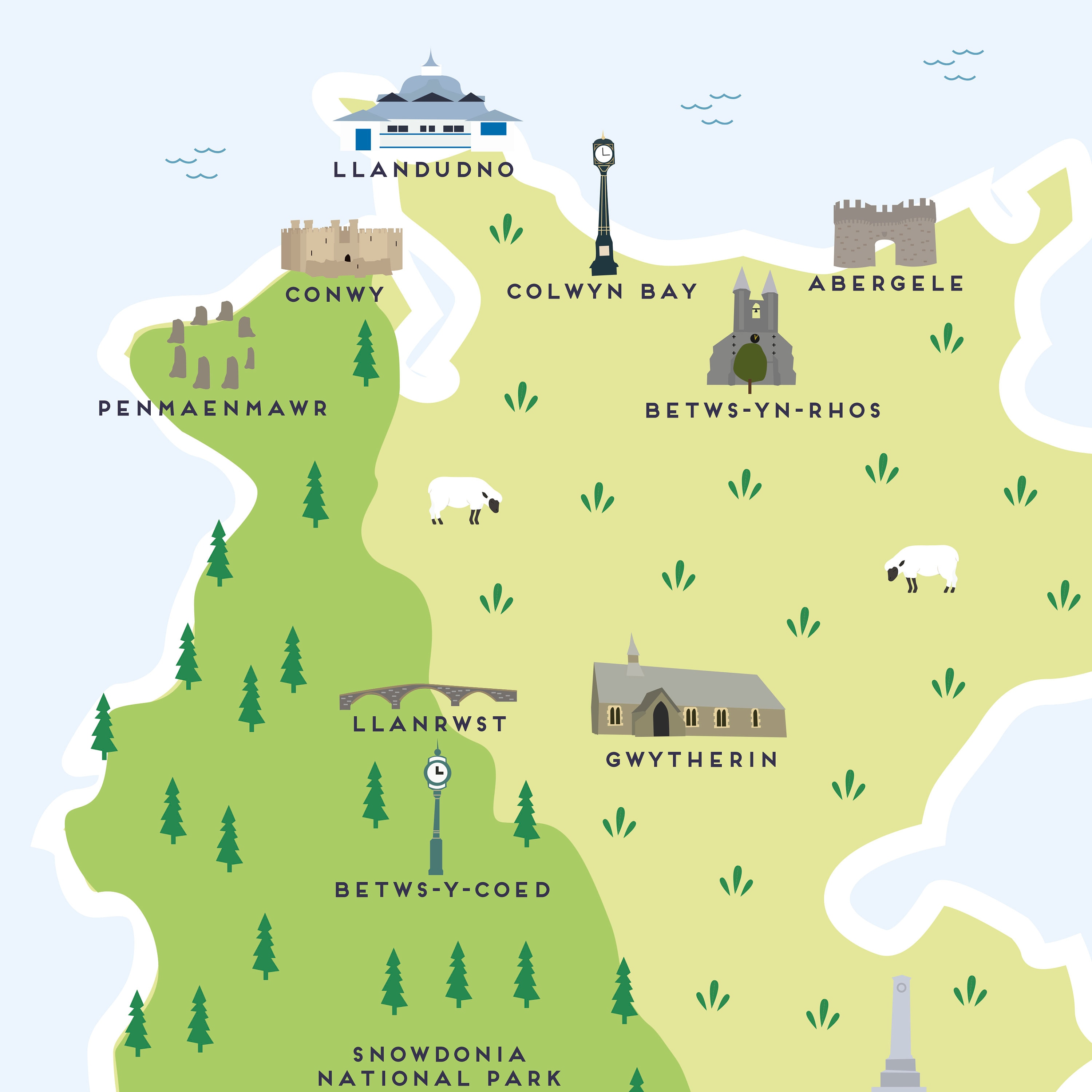 Conwy Map - Illustrated Map of Conwy Print / Travel Gifts / Gifts for ...