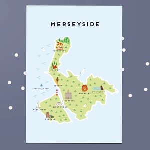 Merseyside Map - Illustrated Map of Merseyside Print / Travel Gifts ...