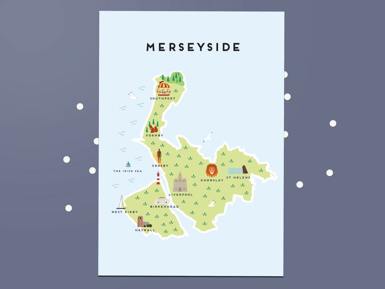 Merseyside Map Illustrated Map of Merseyside Print / Travel - Etsy UK