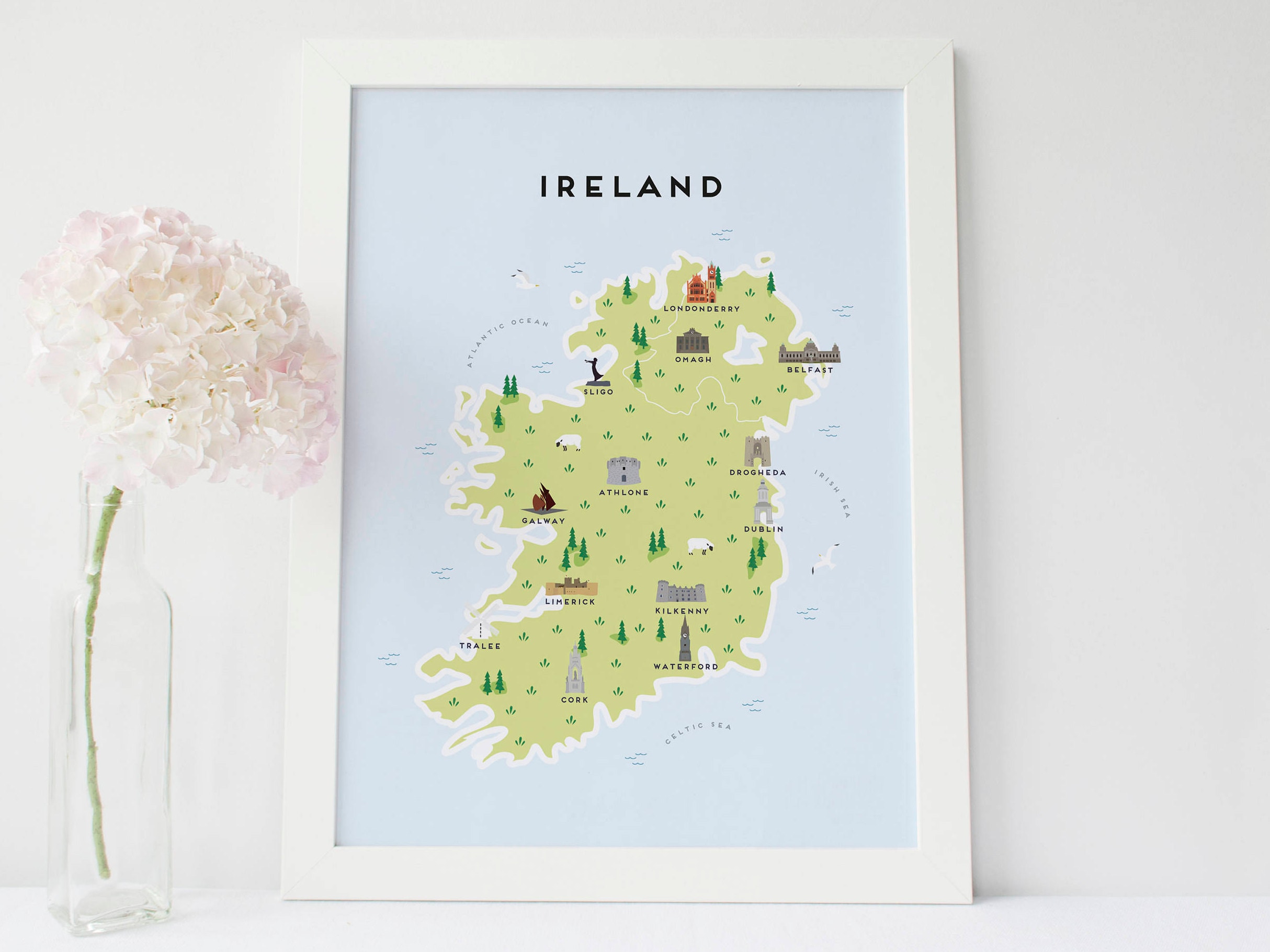 Ireland Map Illustrated map of Ireland Print / Travel Gifts | Etsy
