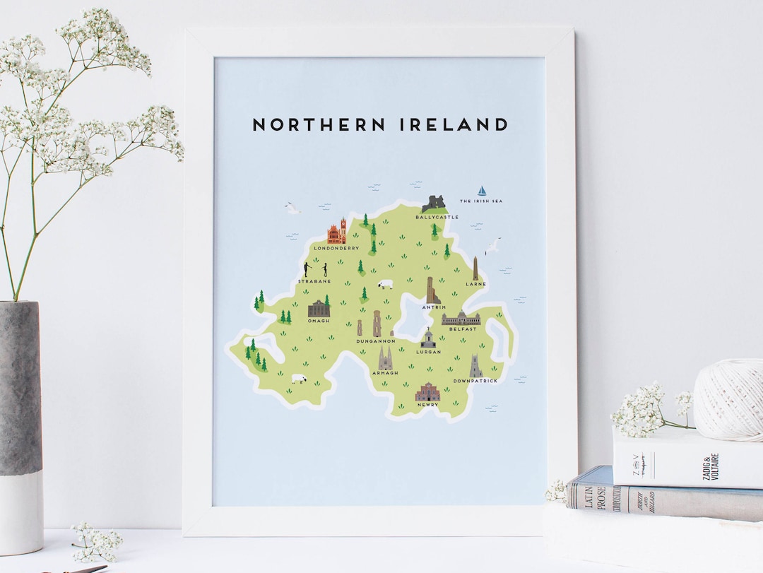 Northern Ireland Map - Illustrated Map of Northern Ireland Print ...