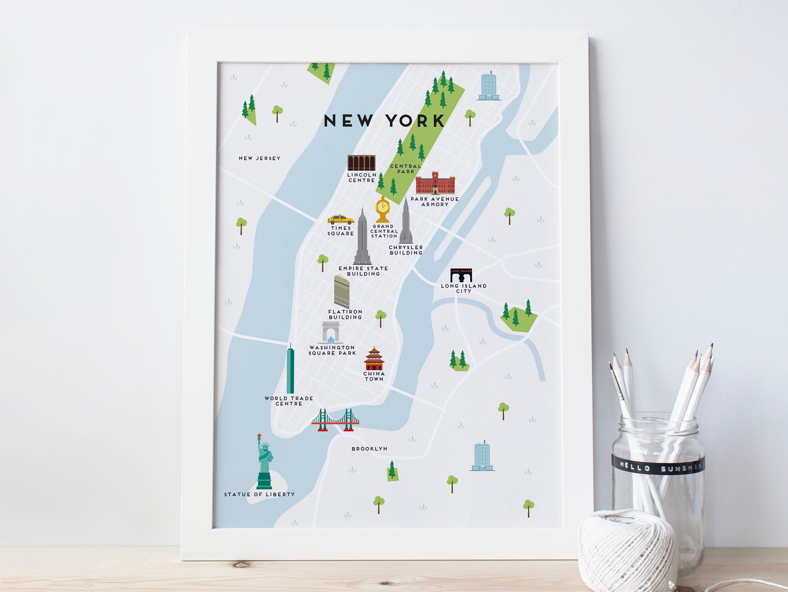 New York Map Illustrated Map of New York Print / USA / - Etsy UK