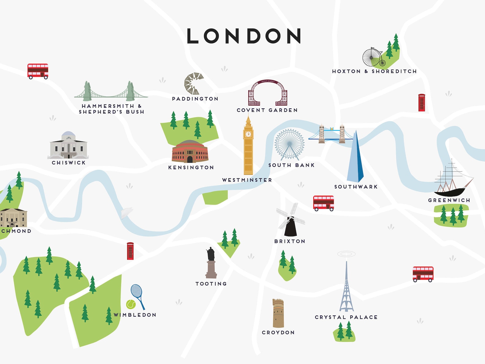London Map Illustrated Map of London Print / Travel Gifts / | Etsy ...