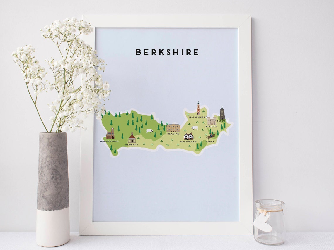 Berkshire Map Illustrated Map of Berkshire Print / Travel | Etsy UK
