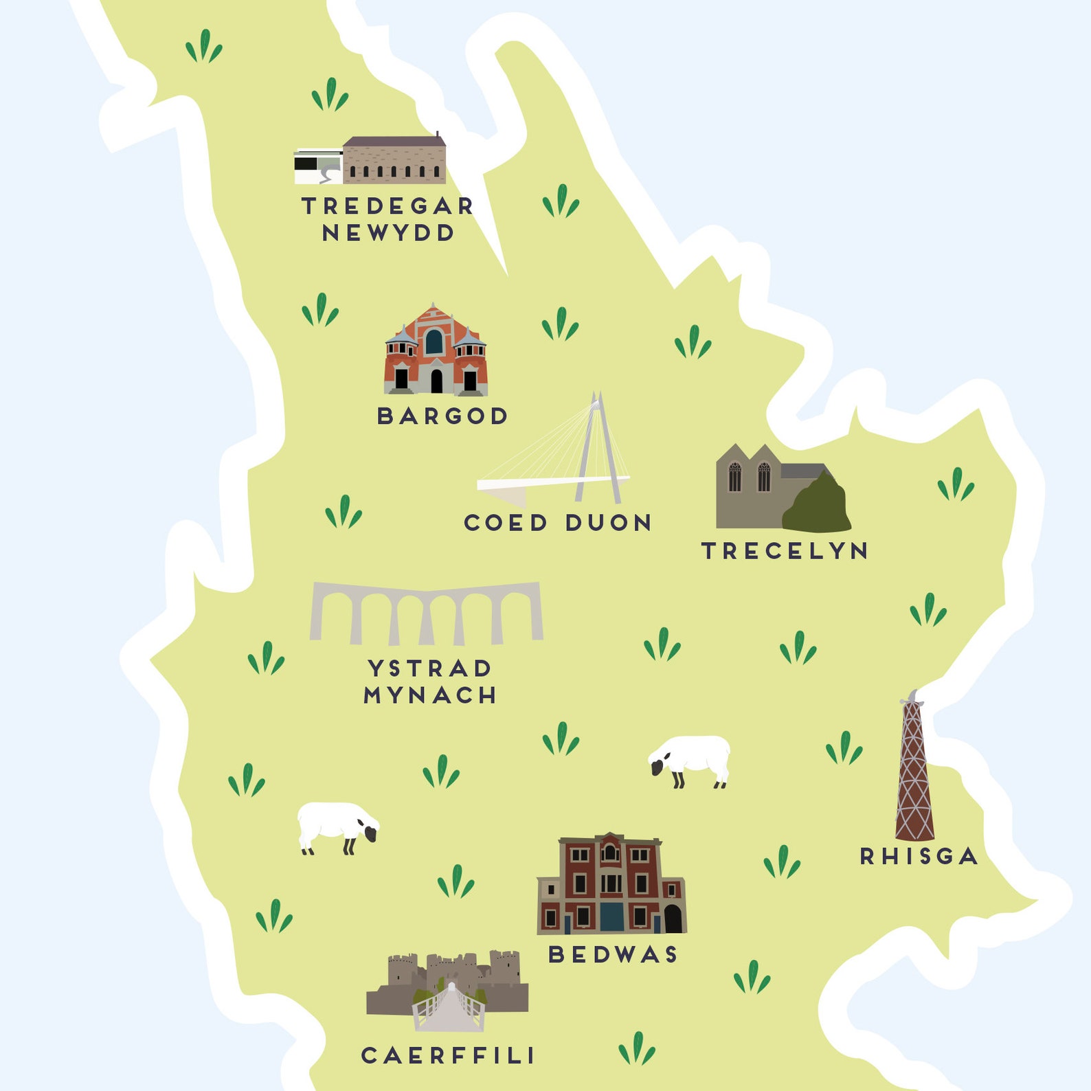 Caerphilly Map Illustrierte Karte von Caerphilly Print / - Etsy.de