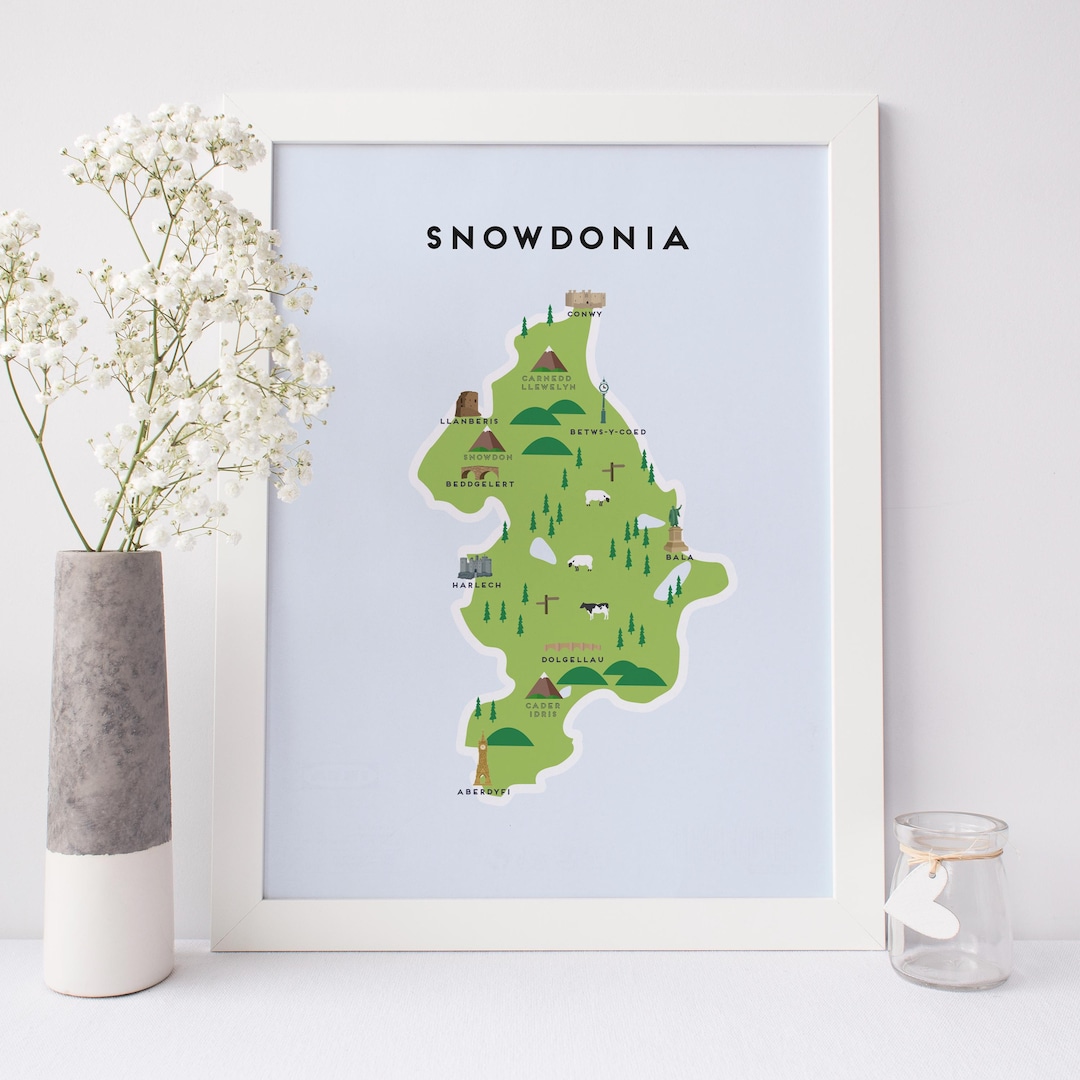 Snowdonia Map - Illustrated Map of Snowdonia / Eryri Print / Travel ...