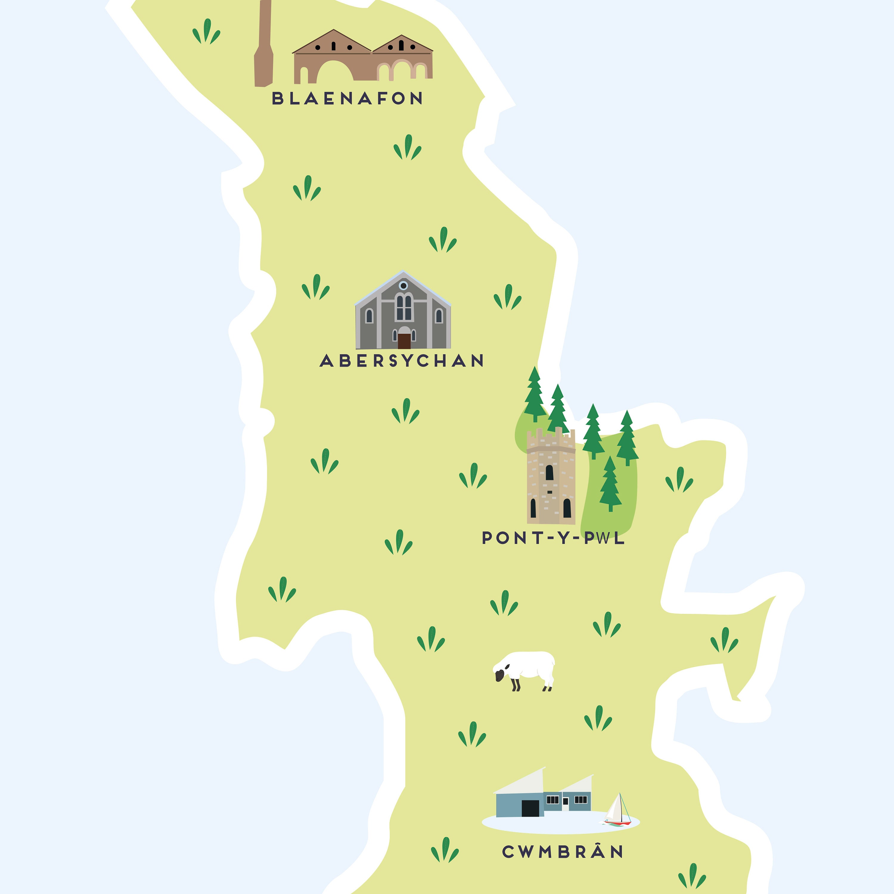 Torfaen Map Illustrated Map of Torfaen Print / Travel Gifts - Etsy