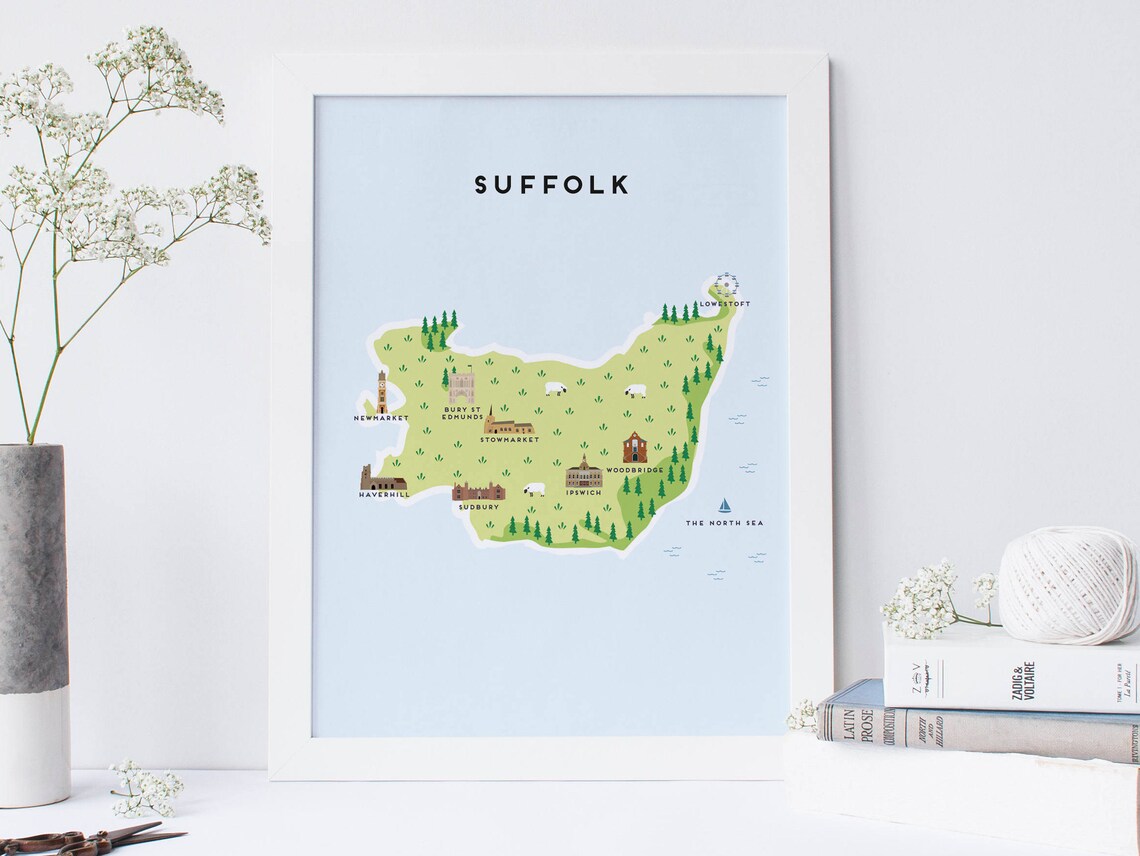 Suffolk Map Illustrated Map of Suffolk Print / Travel Gifts - Etsy UK