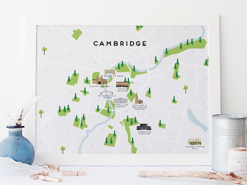 Cambridge Map - Illustrated Map of Cambridge Print / Travel Gifts ...
