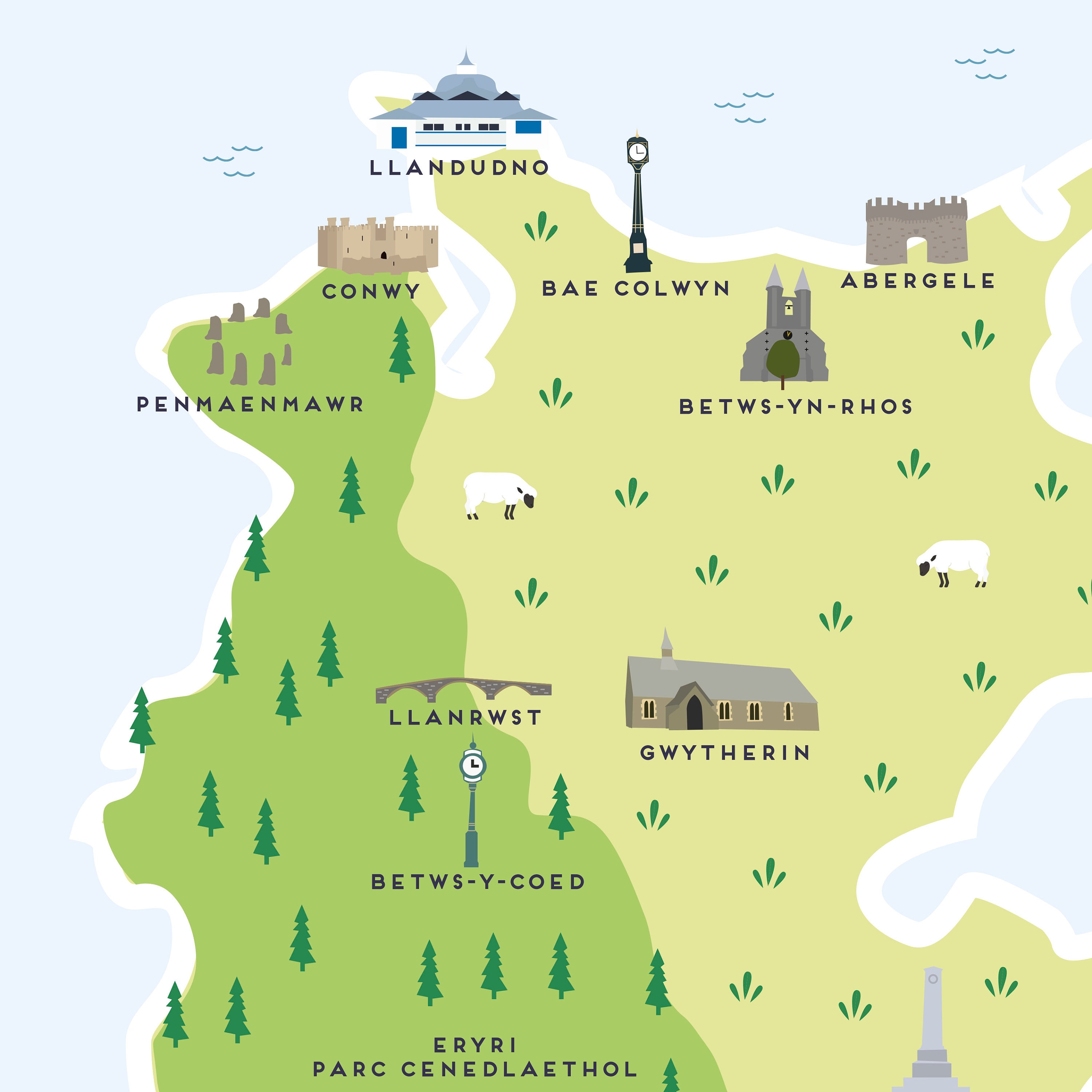 Conwy Map Illustrated Map of Conwy Print / Travel Gifts / - Etsy UK