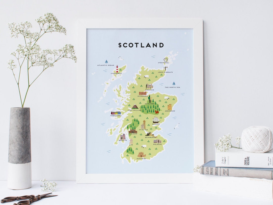 Scotland Map - Illustrated Map of Scotland Print / Travel Gifts / Gifts ...
