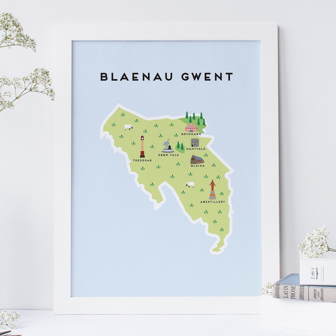Blaenau Gwent - Illustrated Map of Blaenau Gwent Print / Travel Gifts ...