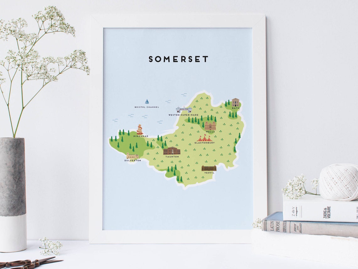 Somerset Map Illustrated Map of Somerset Print / Travel | Etsy