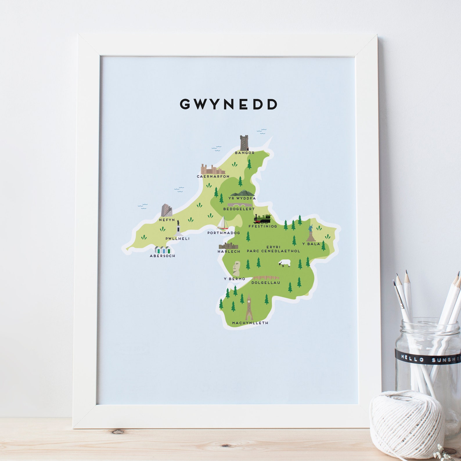 Gwynedd Map - Illustrated Map of Gwynedd Print / Travel Gifts / Gifts ...