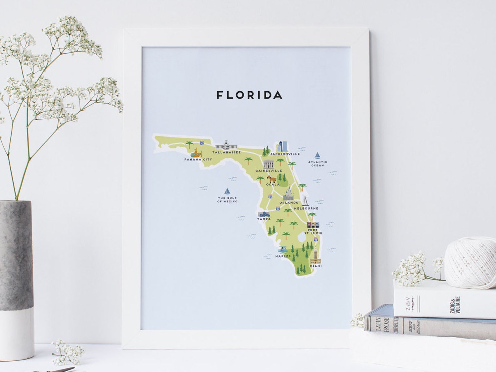 Florida Map Illustrated Map of Florida Print / Travel Gifts - Etsy