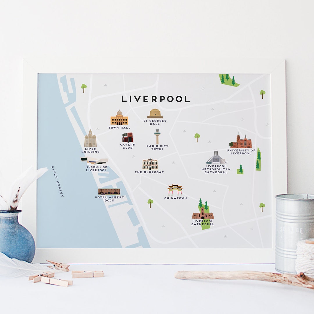 Liverpool Map - Illustrated Map of Liverpool Print / Travel Gifts ...