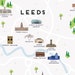 Leeds Map - Illustrated Map of Leeds Print / Travel Gifts / Gifts for ...