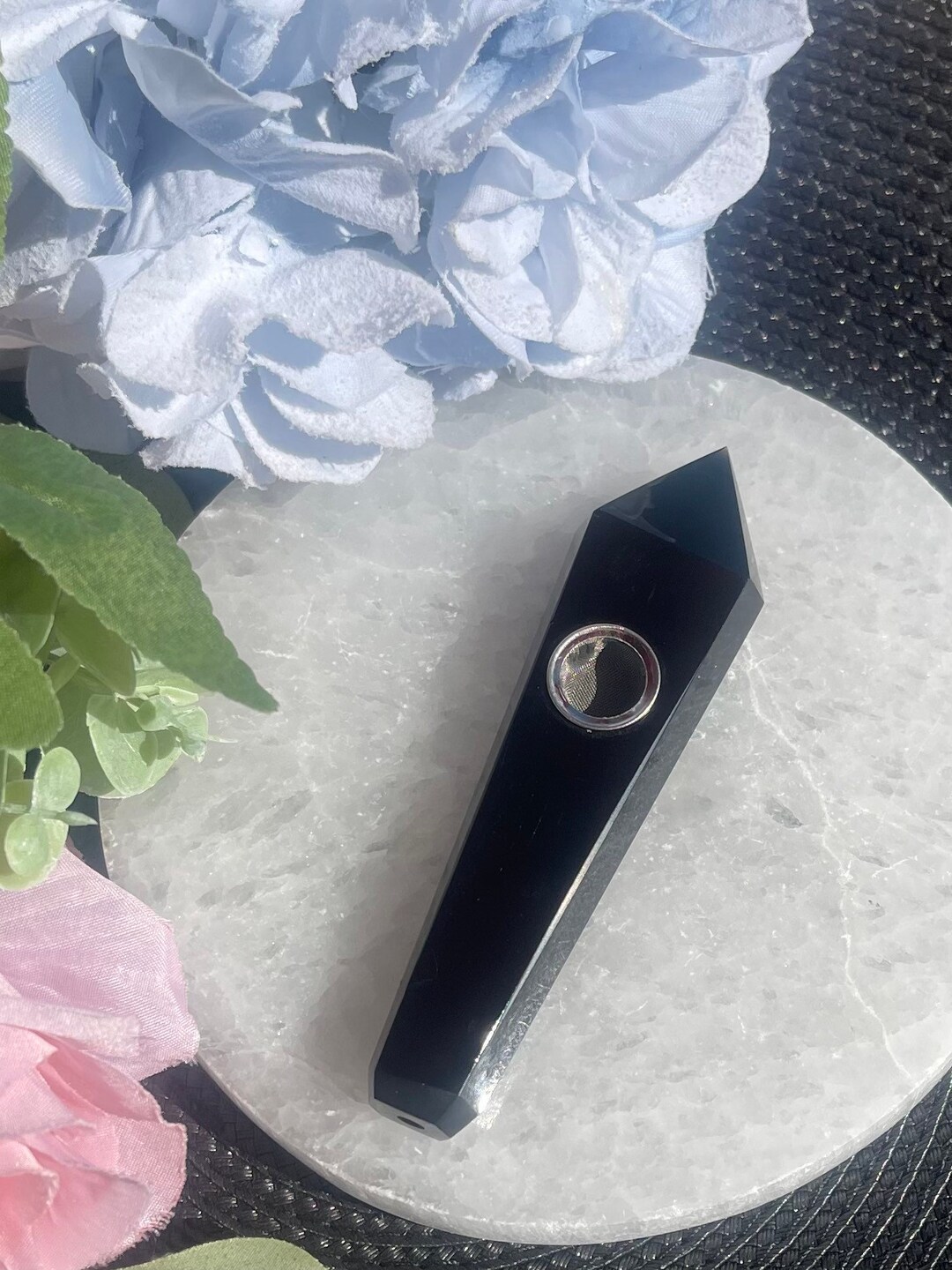 Black Obsidian Crystal Pipe: Grounding Meditation Stone - Etsy