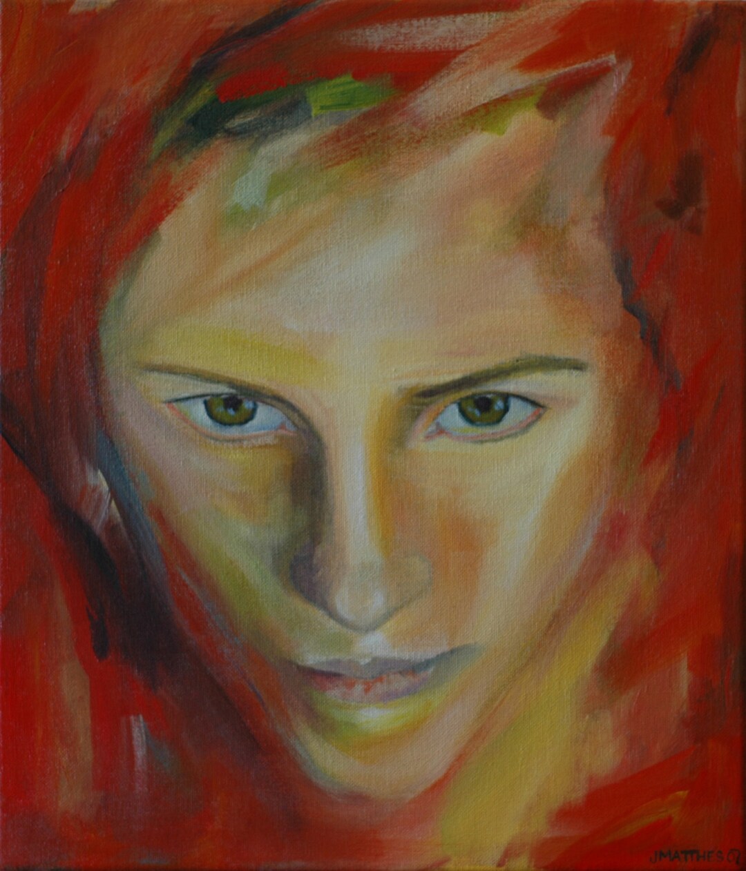 Red Original Art Acrylic Painting on Canvas, Red Self-portrait Acrylic ...