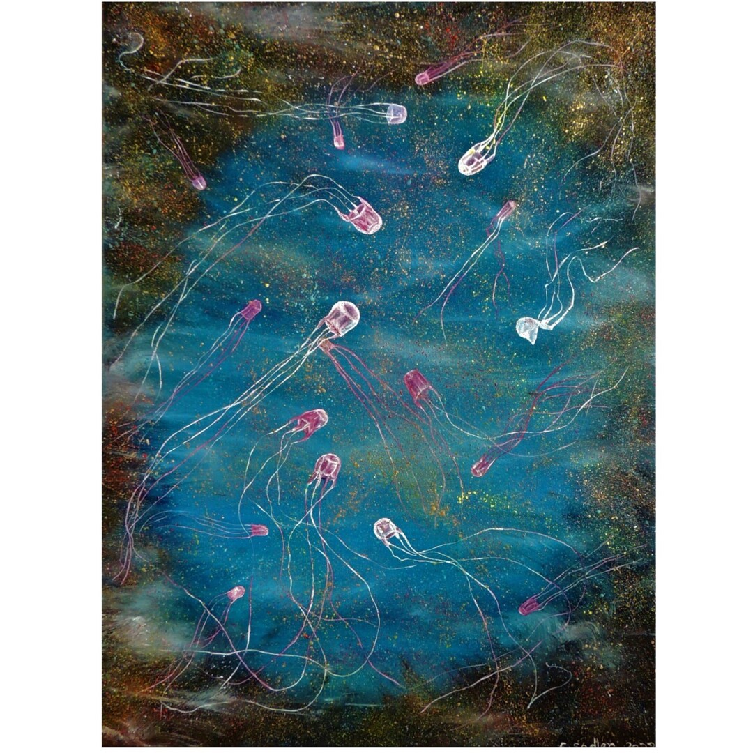 Jellyfish Original Oil Painting Sea Life Wall Art Underwater Ocean Life ...