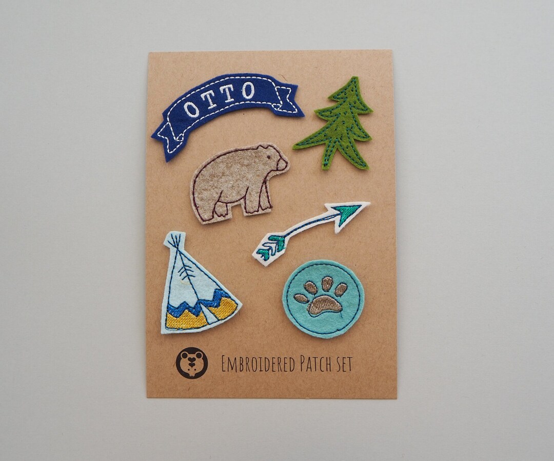 Woodland Embroidered Patch Set - Iron on Applique, Bear, Tree, Tent ...