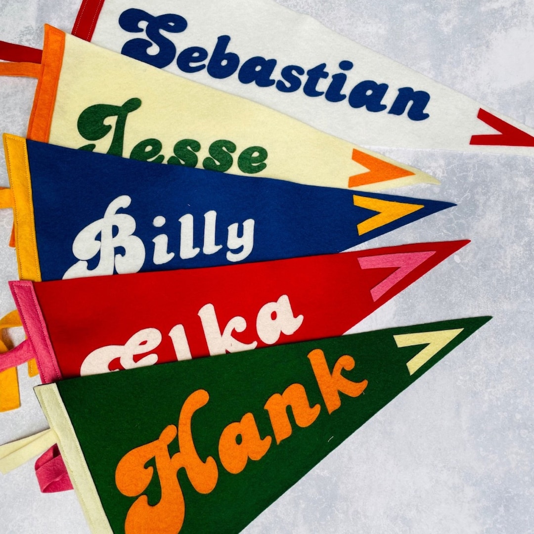 Custom Name Pennant Flag, Personalized Pennant Flag, Felt Banner, Retro ...