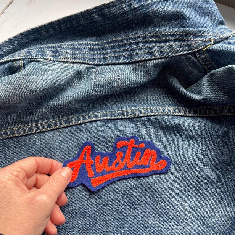 Custom Chain Stitch Name Patch, Wool Felt Name Badge, Chain Stitch ...