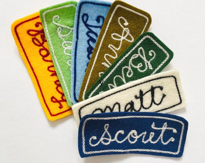 Custom Chain Stitch Name Patch Wool Felt Name Badge Chain Stitch Embroidery Etsy