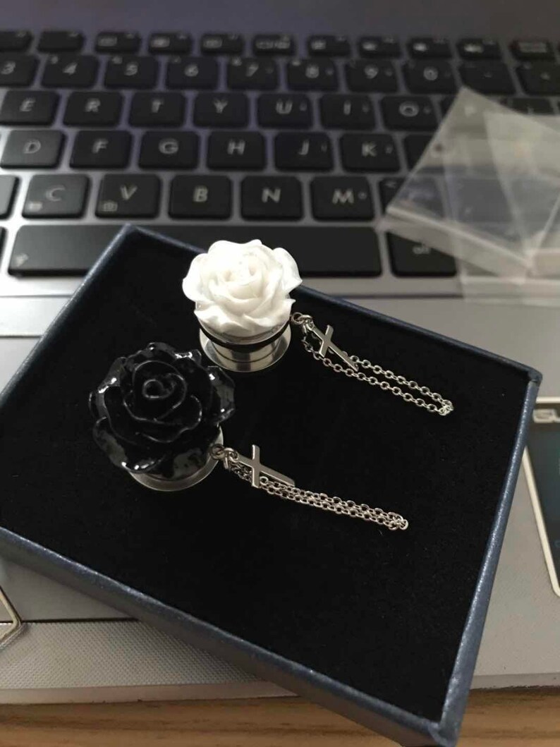 White Rose Cross Plugs Gauges8g 6g 4g 2g 0g 00g | Etsy