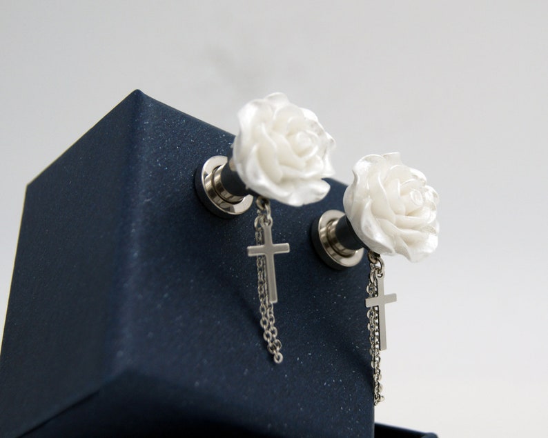 White Rose Cross Plugs Gauges8g 6g 4g 2g 0g 00g | Etsy