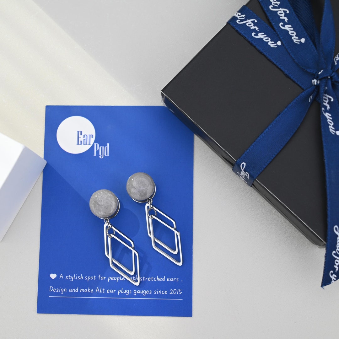 Moon Grey Color Based With Diamond Dangle Plugs /8g ,6g ,4g ,2g ,0g ...