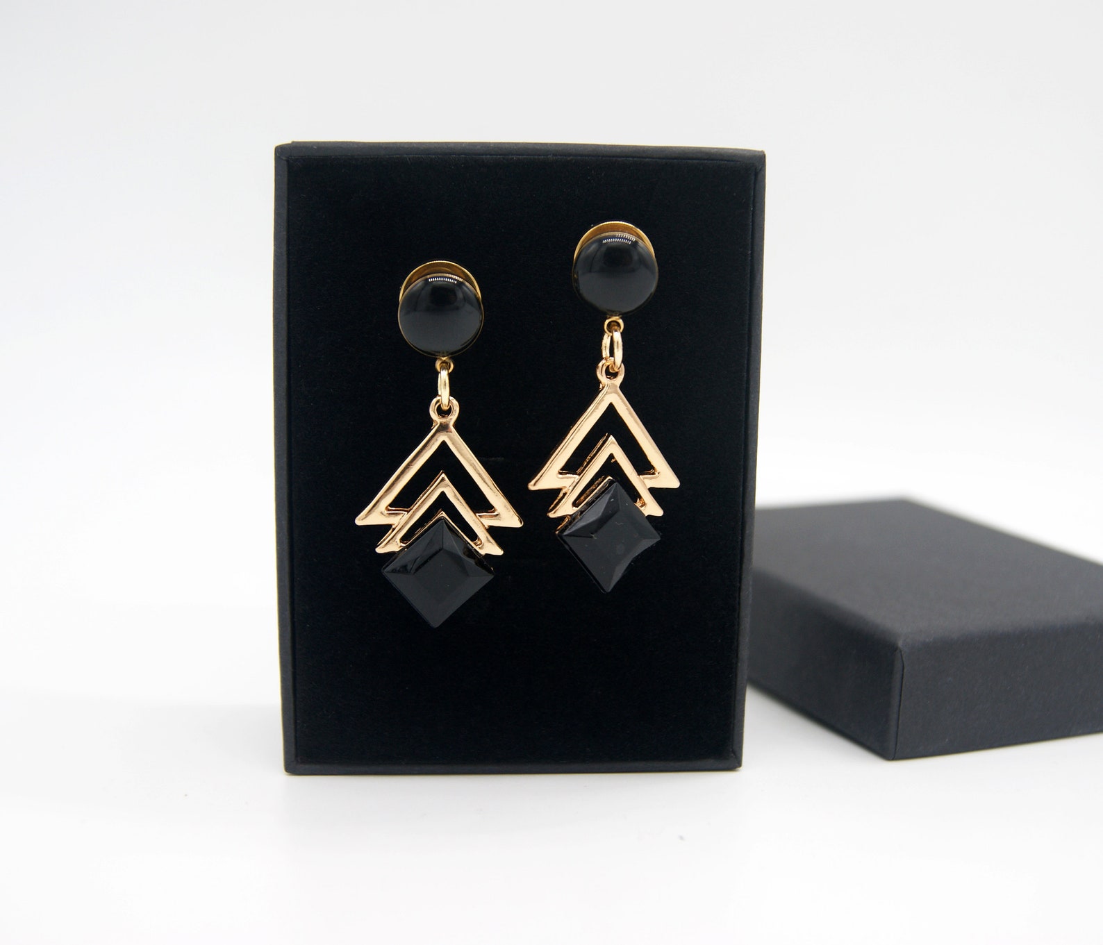 Elegant Geometric Dangle Plugs /8g ,6g ,4g ,2g ,0g ,00g ,1/2, 9/16 , 5/ ...