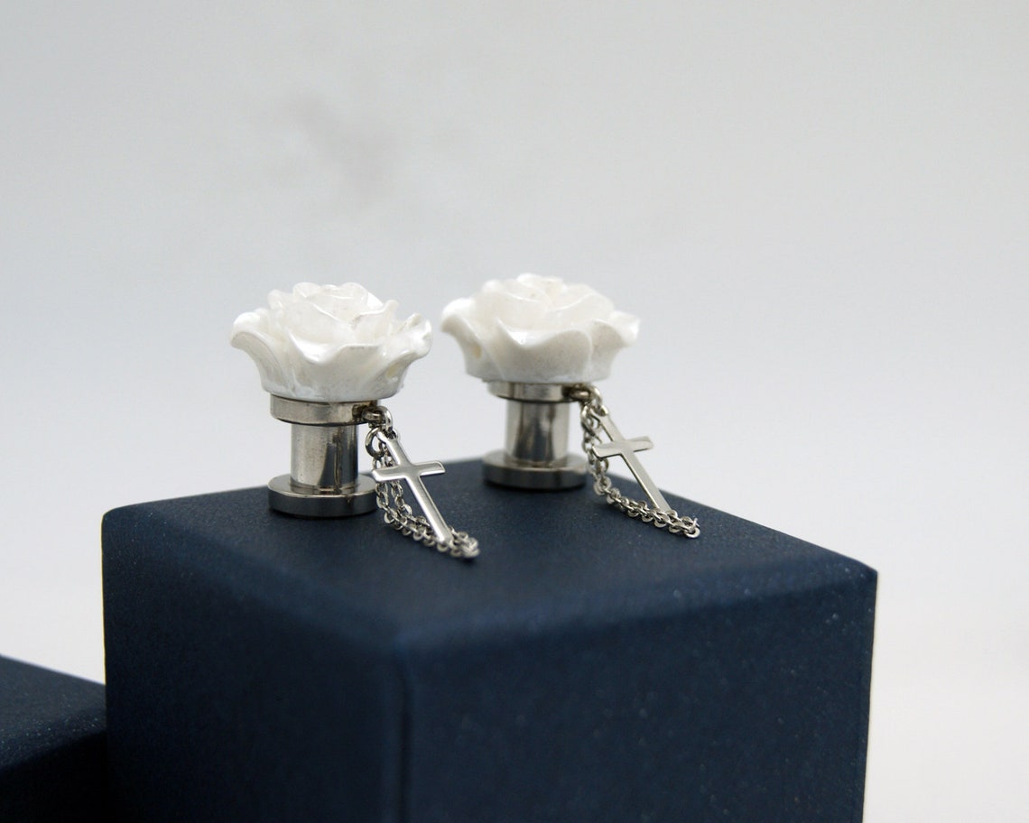 White Rose Cross Plugs Gauges8g 6g 4g 2g 0g 00g | Etsy