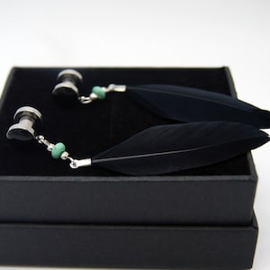 Black Feather Behemia Dangle Plugs victoria Piercing Gauges | Etsy