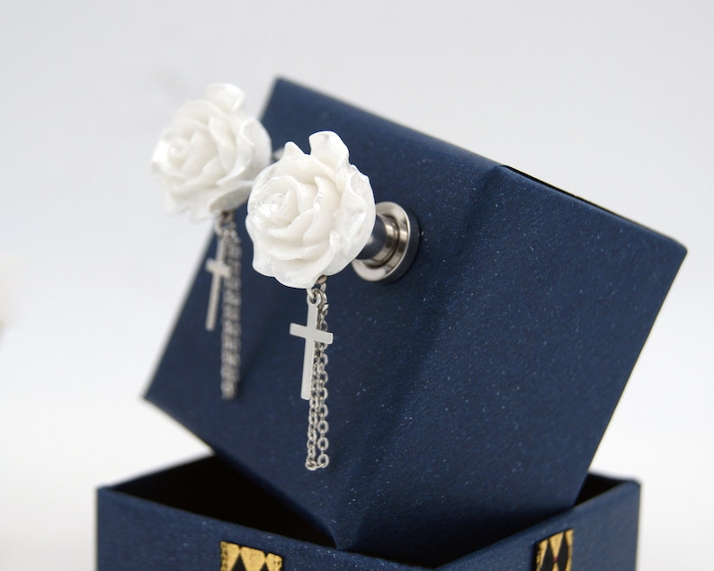 White Rose Cross Plugs Gauges8g 6g 4g 2g 0g 00g | Etsy