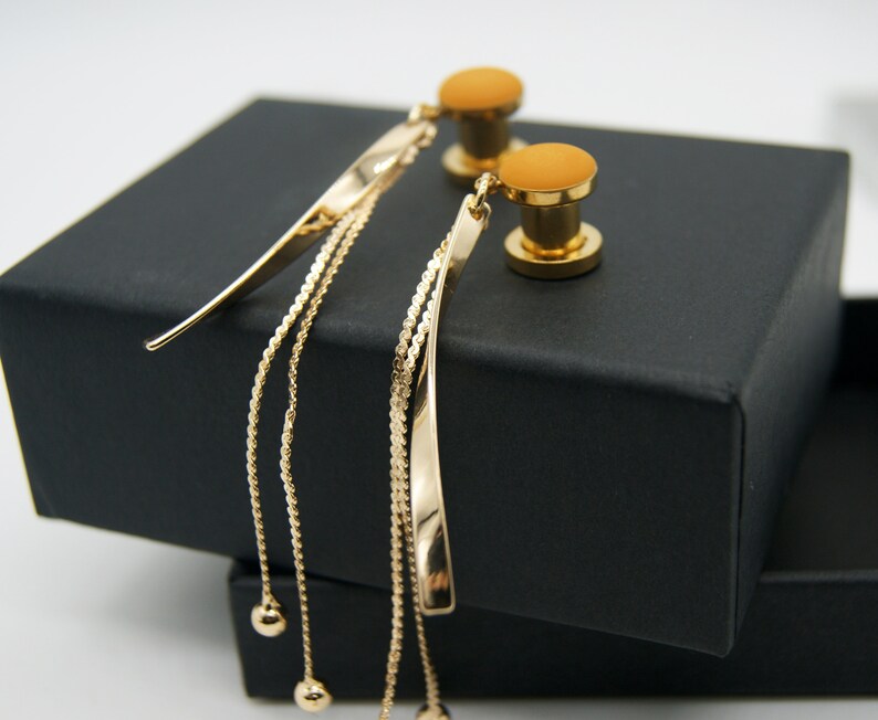 Cute Rotating Gold Chain Dangle Plugs /8g ,6g ,4g ,2g ,0g ,00g ,1/2, 9/ ...