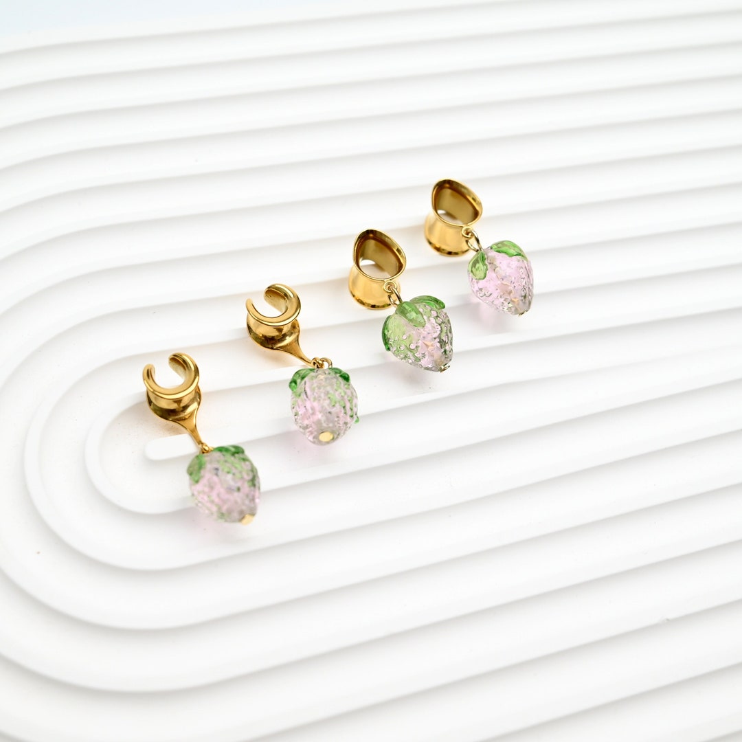 Strawberry Ear Plugs Ear Gauges,cute Ear Plugs ,sizes Available From 0g ...