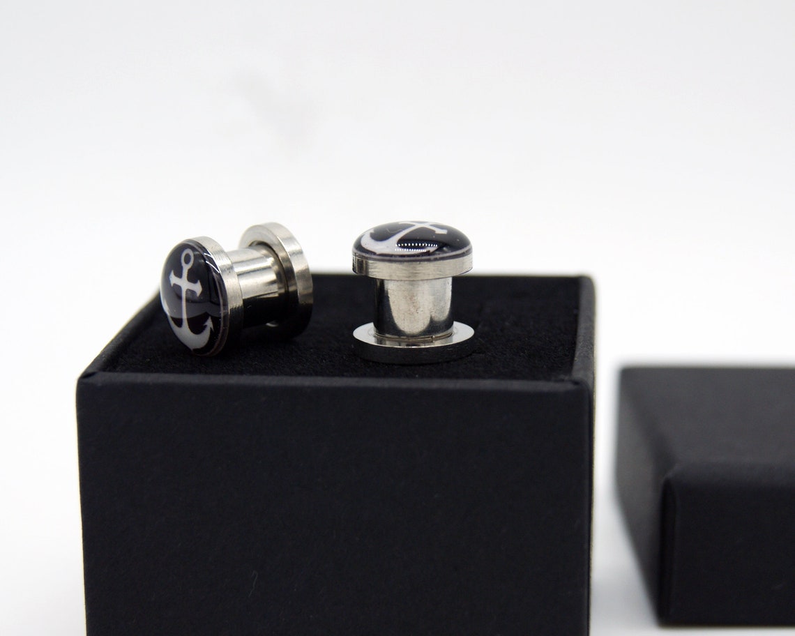 Black and White Anchor Ear Gauges With Screw on Size 8g up to | Etsy