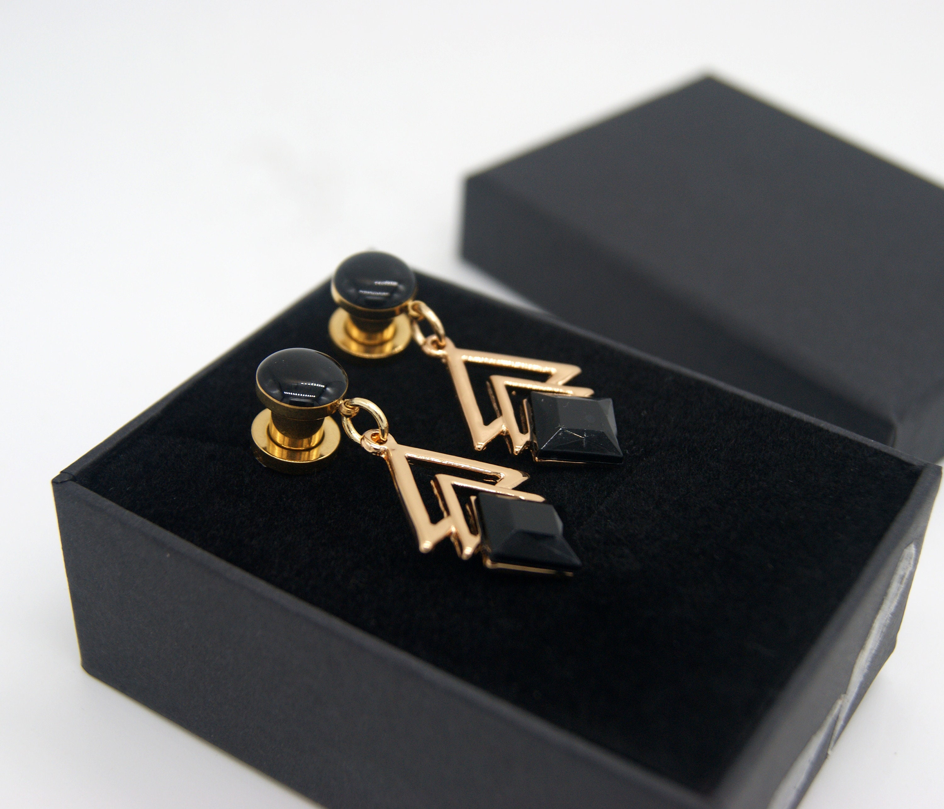 Elegant Geometric Dangle Plugs /8g ,6g ,4g ,2g ,0g ,00g ,1/2, 9/16 , 5/ ...