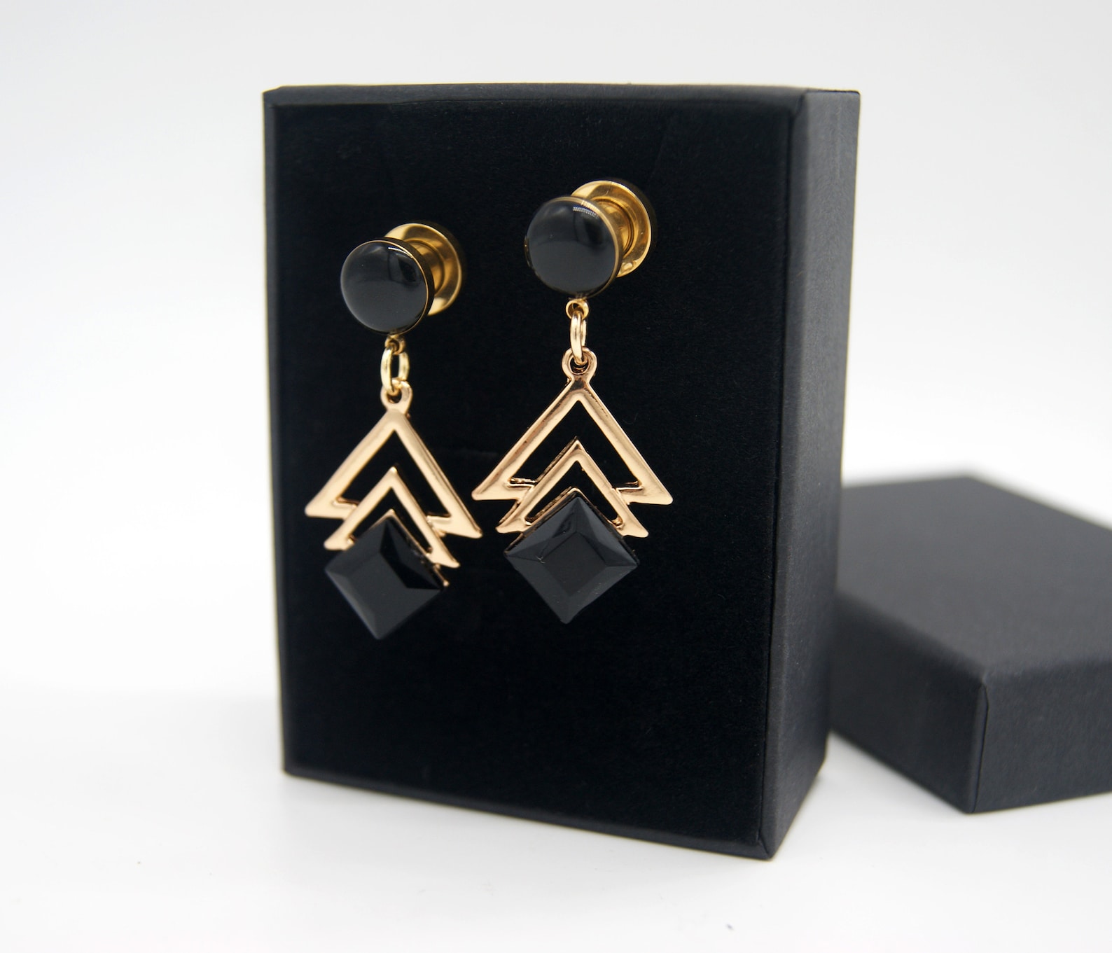 Elegant Geometric Dangle Plugs /8g ,6g ,4g ,2g ,0g ,00g ,1/2, 9/16 , 5/ ...
