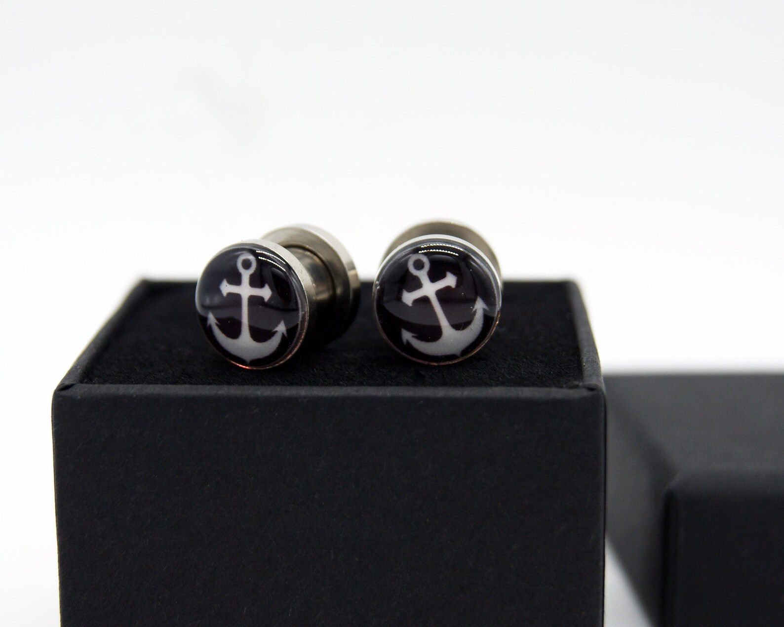 Black and White Anchor Ear Gauges With Screw on Size 8g up to | Etsy