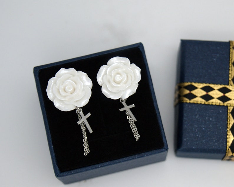 White Rose Cross Plugs Gauges8g 6g 4g 2g 0g 00g | Etsy