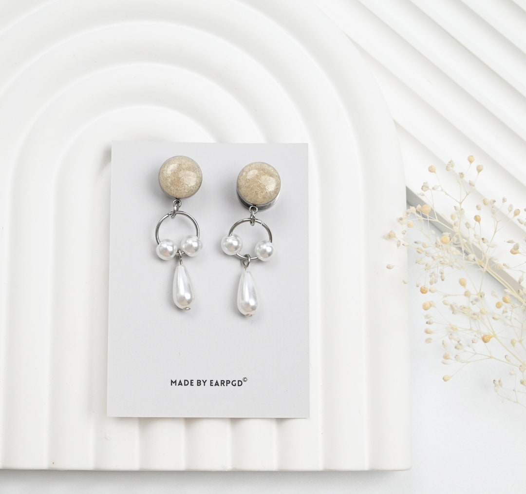 Pearl Ear Gauges ,elegant Wedding Pearl Drop Ear Plugs- Perfect for ...