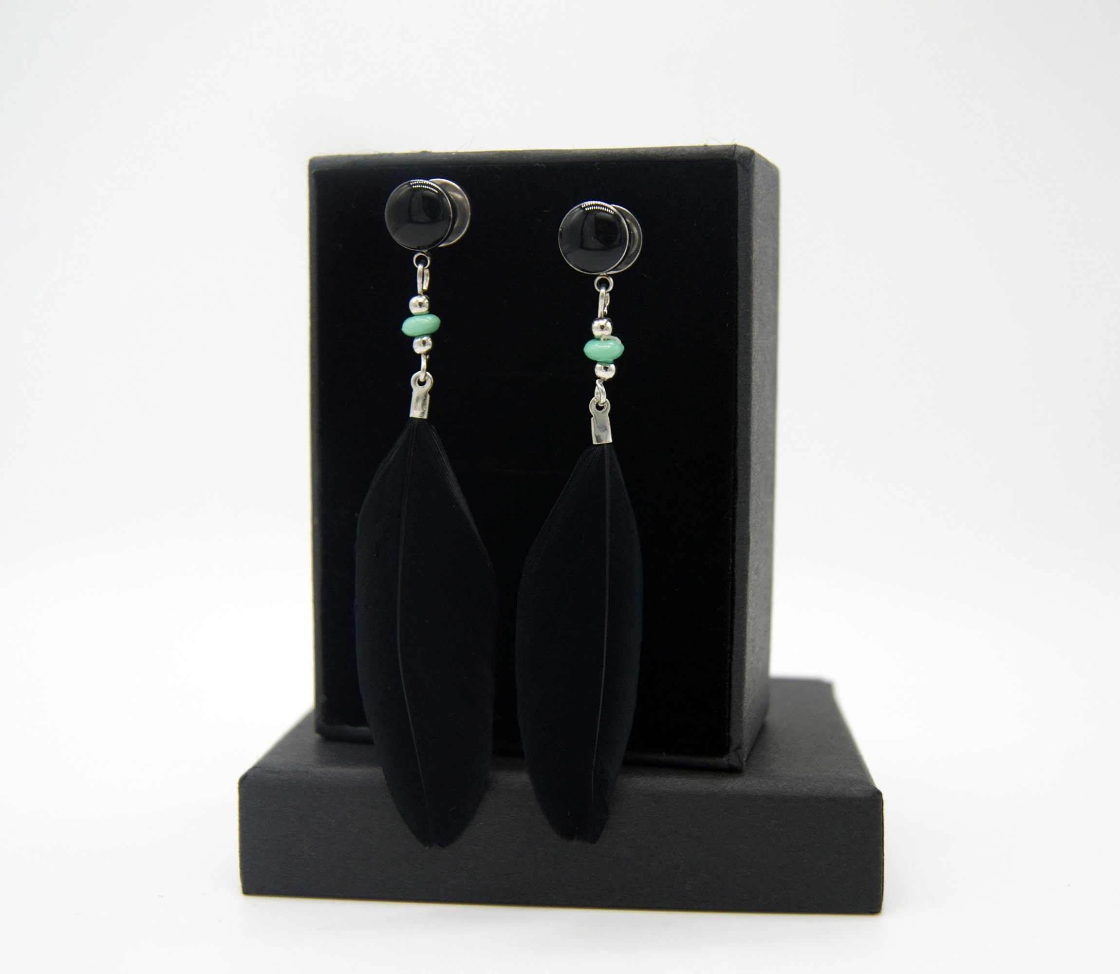Black Feather Behemia Dangle Plugs victoria Piercing Gauges - Etsy