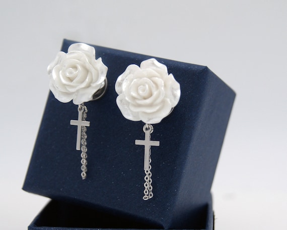 White Rose Cross Plugs Gauges8g 6g 4g 2g 0g 00g | Etsy