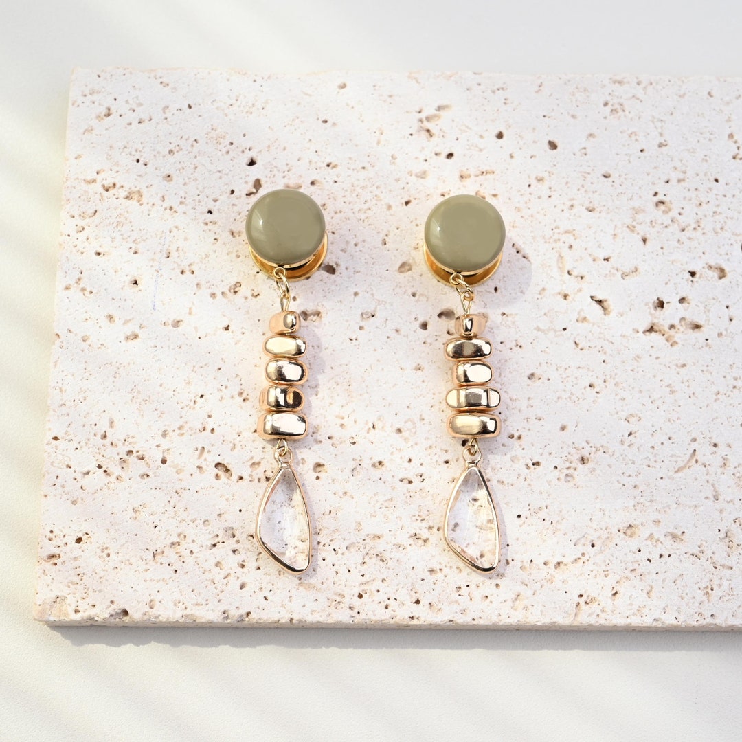 Elegant Stone Geometric Dangle Plugs /8g ,6g ,4g ,2g ,0g ,00g ,7/16, 1/ ...
