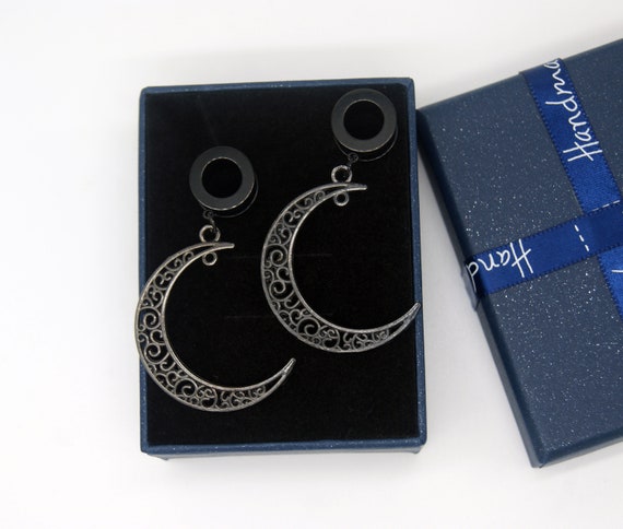 Black Moon Ear Plugs Gauges Gauge Earrings Rainbow Gothic - Etsy