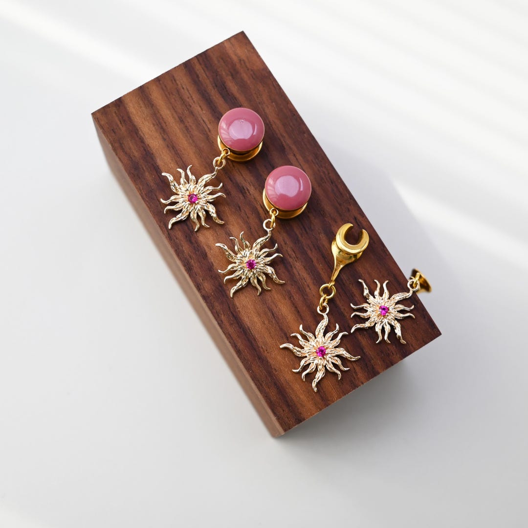 Celestial Sunburst Ear Saddles,rosy Ear Gauges,elegant Ear Plugs ...
